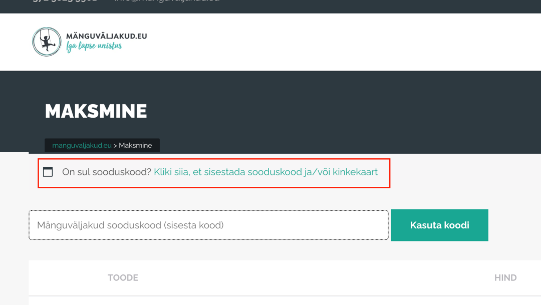 Manguvaljakud.eu sooduskoodid - manguvaljakud.eu